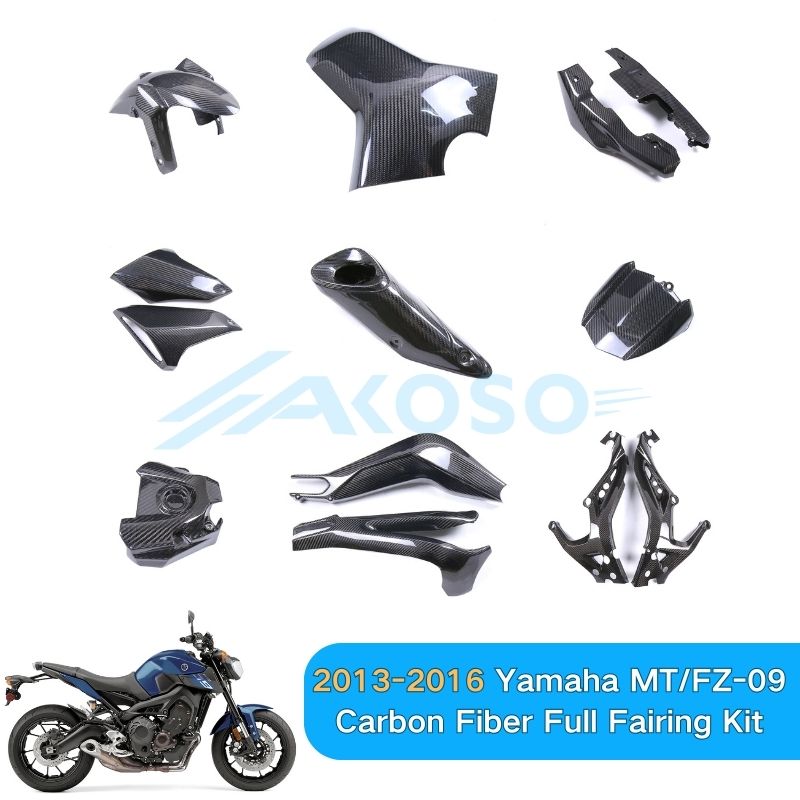 AKOSO 2013-2016 MT09 FZ09 100% Carbon Fiber Full Fairing Kit 15 Parts